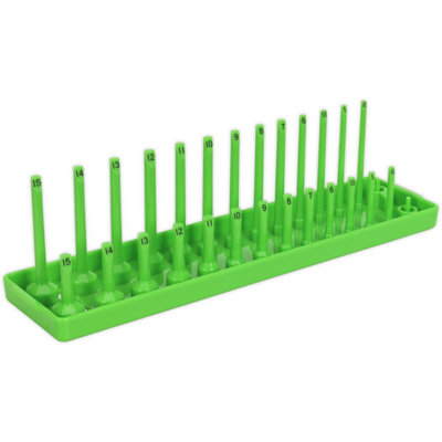 230mm 1/4" Square Drive Socket Holder - GREEN - 28 Bit Capacity Standard & Deep | DIY at B&Q