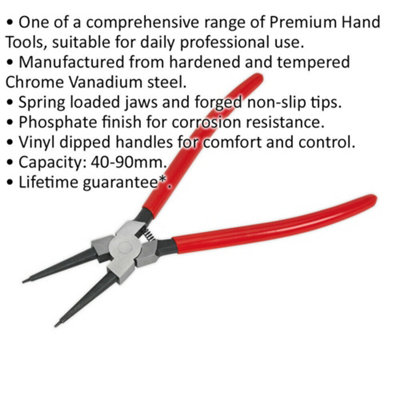 230mm Spring Loaded Straight Nose Internal Circlip Pliers with Non-Slip ...