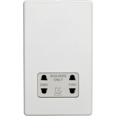 230V & 115V Twin Shaver Socket Wall Plate SCREWLESS MATT WHITE Bathroom