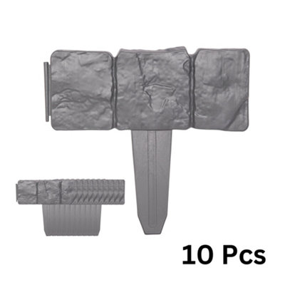 23CM 10 PIECE GREY COBBLE STONE EFFECT GARDEN EDGING BOARDER