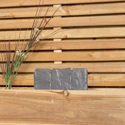 23CM 10 PIECE GREY COBBLE STONE EFFECT GARDEN EDGING BOARDER