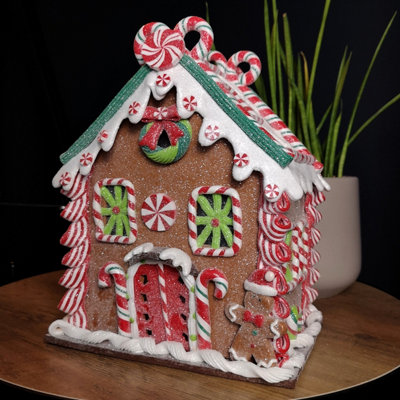 23cm Battery Operated LED Christmas Gingerbread Candy Chalet Decoration