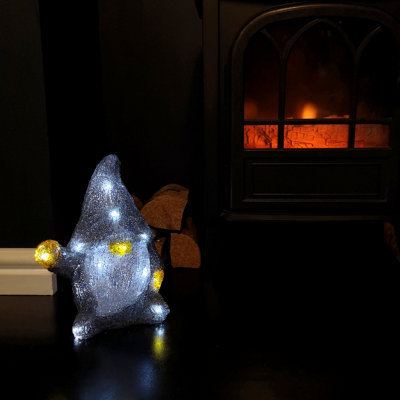 23cm Battery Operated Light up Acrylic Christmas Gonk with LEDs in Grey