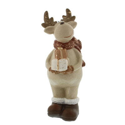 23cm champagne gold standing reindeer with parcels