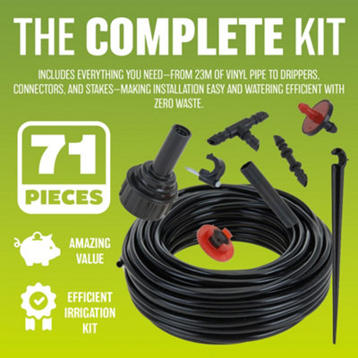 23m Micro Irrigation System Kit 71pc Automatic Garden Plant Greenhouse ...