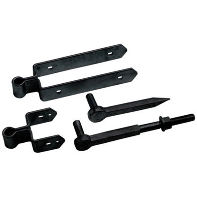24" 600mm Double Strap Farm Field Gate Hinge Set BLACK Heavy Duty