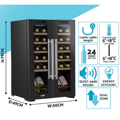 24 Bottle Dual Zone Freestanding Wine Cooler Fridge - LED Backlit BLACK ...