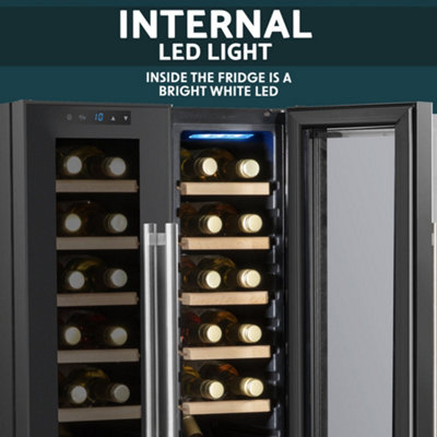 24 Bottle Dual Zone Freestanding Wine Cooler Fridge - LED Backlit BLACK ...