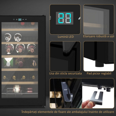24 Bottles Wine Fridge with Glass Door Digital Touch Screen Control LED ...