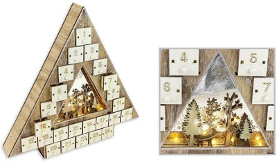 24 Drawer Wooden Triangle Tree Shaped Light Up LED Advent Calendar