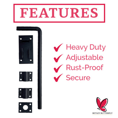 24" Drop Bolt Black - Gate Garage Strong Heavy Duty
