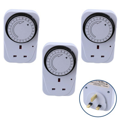 24 Hour Mains 3 Pin Plug In Timer Sockets Clock Energy Saving Lamps ...