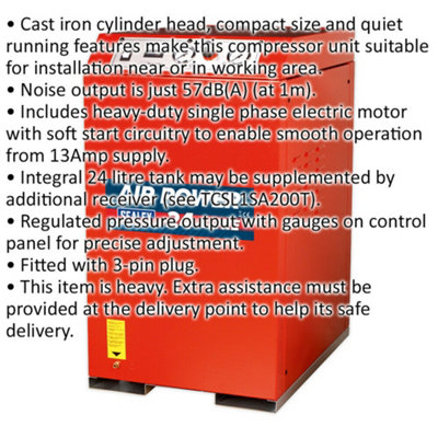 24 Litre Cabinet Air Compressor V-Twin 2.5hp Motor - 1/4 Inch BSP ...