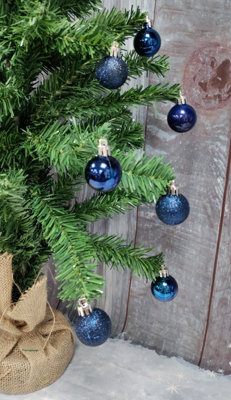 24 Mini Deep Blue Christmas Tree Baubles Decoration Ornament Glitter ...