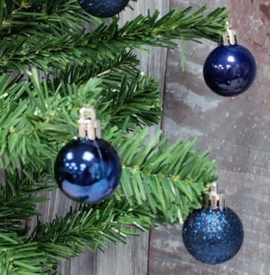 24 Mini Deep Blue Christmas Tree Baubles Decoration Ornament Glitter ...