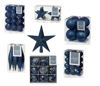 24 Mini Deep Blue Christmas Tree Baubles Decoration Ornament Glitter ...
