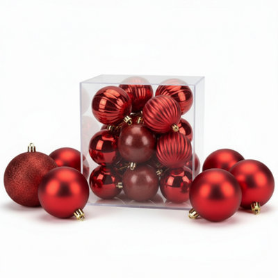 24 Pack Christmas Red Bauble Mix