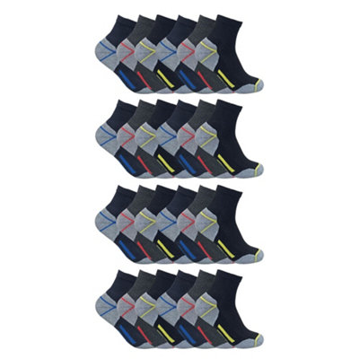 24 Pairs Mens Multipack Ultimate Work Ankle Socks - 12-14 - Assorted