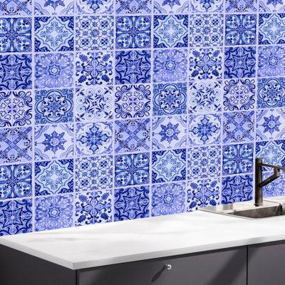 24 Pieces 15x15cm Blue Turkish Mediterranean Tile Stickers | DIY at B&Q
