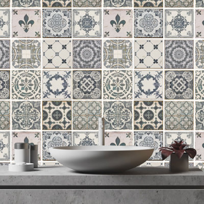 24 Pieces 15x15cm Vintage Blue Tile Stickers