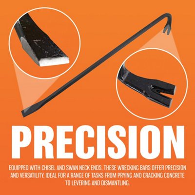 24" Wrecking Bar Crow Pry Nail Lever Steel Strong Swan Neck Builders ...