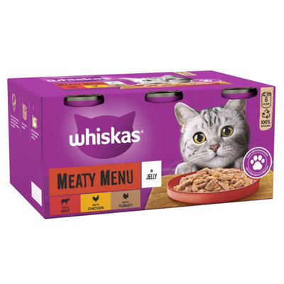 24 x 400g Whiskas 1+ Adult Wet Cat Food Tins Mixed Meaty Menu in Jelly