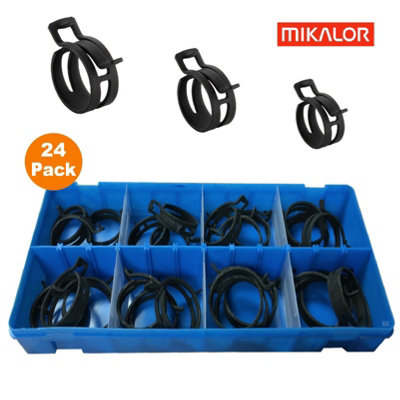 24 x Assorted Mikalor Heavy Duty Spring Band Clamps Radiator Pipe Air ...