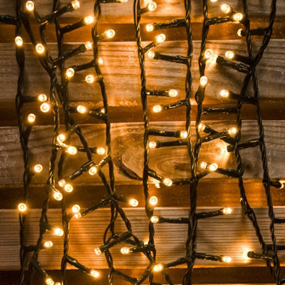 240 Warm White Multi-Function LED Xmas String Lights - Green Cable