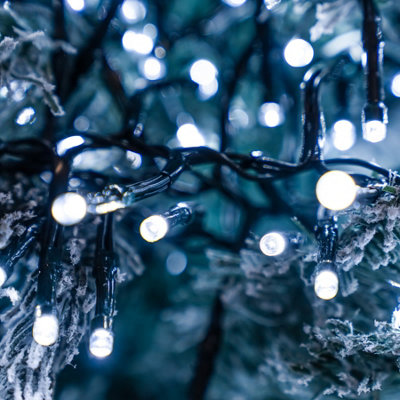 240 White Multi-Function LED Xmas String Lights - Green Cable