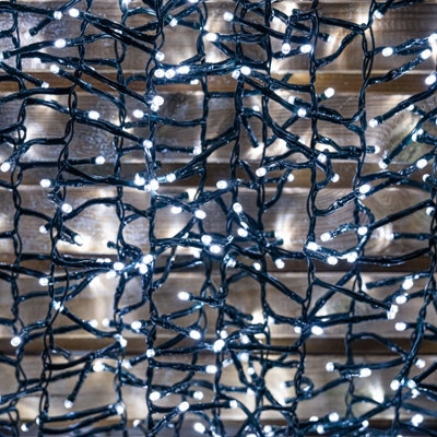 240 White Multi-Function LED Xmas String Lights - Green Cable