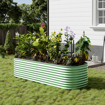 240cm W Light Green Oval Garden Three-grid Metal Raised Bed Galvanized ...
