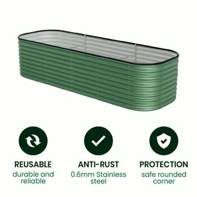 240cm W Light Green Oval Garden Three-grid Metal Raised Bed Galvanized ...