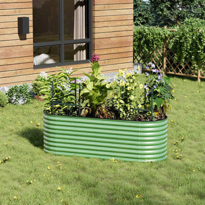 240cm W Light Green Oval-Shaped Galvanized Steel Raised Garden Bed ...
