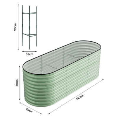 240cm W Light Green Oval-Shaped Galvanized Steel Raised Garden Bed ...