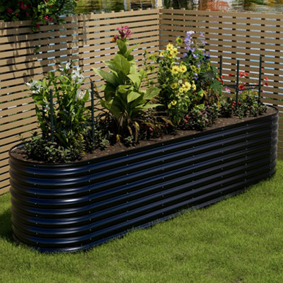 240cm W x 80cm D Anthracite Galvanized Raised Bed Kits Oval Outdoor ...