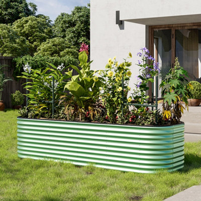 240cm W x 80cm D Oval-Shaped Galvanized Steel Raised Garden Bed Outdoor ...