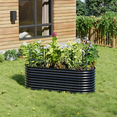 240cm W x 80cm D Oval-Shaped Galvanized Steel Raised Garden Bed Outdoor ...