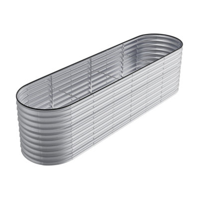 240cm W x 80cm D Silver Galvanized Raised Bed Kits Oval Outdoor Deep ...