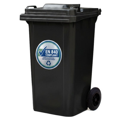 240L Black Wheelie Bin - Heavy-Duty Outdoor Bin with Lid, Rubber Wheels ...