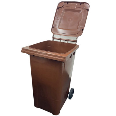 240L Brown General Waste Recycling Trash Wheelie Bin With Lid, Handle ...