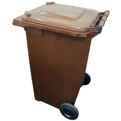 240L Brown Large Outdoor Garden Waste Recycling Wheelie Bin With Rubber ...
