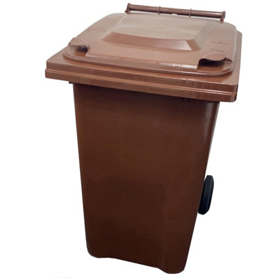 240L Brown Large Outdoor Garden Waste Recycling Wheelie Bin With Rubber ...