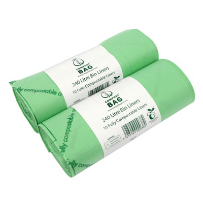 240L COMPOST BAG COMPOSTABLE BIN LINERS (LARGE WHEELIE BINS) - 2 ROLLS