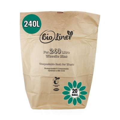 240L EcoSack Paper Compostable Kerbside Caddy Liners - 20 Bags