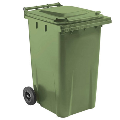 240L Green Large Outdoor Garden Waste Recycling Wheelie Bin With Rubber ...