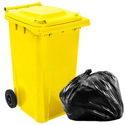 240L Yellow Large Outdoor Garden Waste Recycling Wheelie Bin With ...