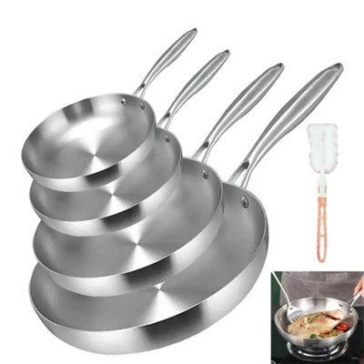 24cm 316 Stainless Steel Uncoated Non-Stick Frying Pan with Foldable Handle - Induction Compatible