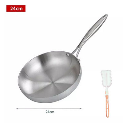24cm 316 Stainless Steel Uncoated Non-Stick Frying Pan with Foldable Handle - Induction Compatible