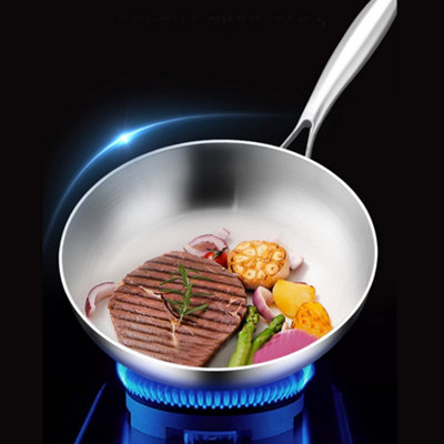 24cm 316 Stainless Steel Uncoated Non-Stick Frying Pan with Foldable Handle - Induction Compatible