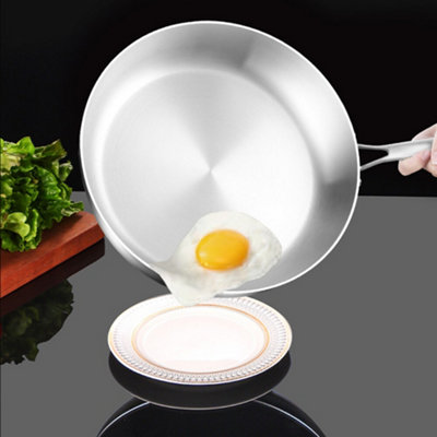 24cm 316 Stainless Steel Uncoated Non-Stick Frying Pan with Foldable Handle - Induction Compatible